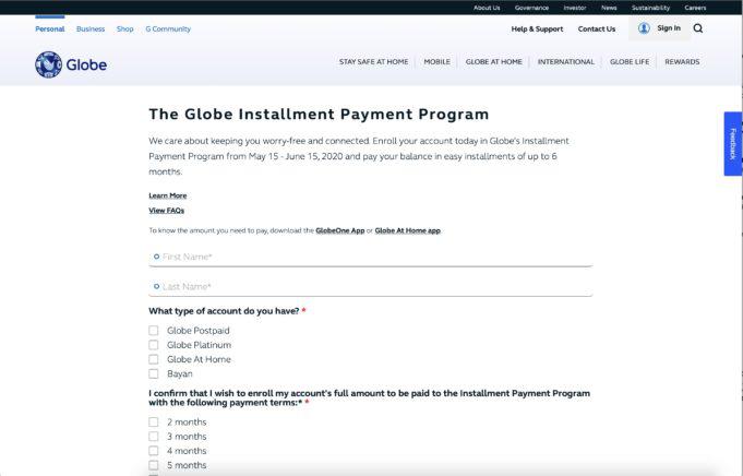 You can pay your Globe bill in up to 6 monthly installments